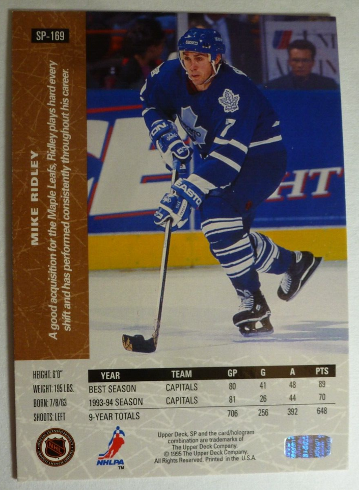 1994-95 Upper Deck SP Mike Ridley, #SP-169, Toronto Maple Leafs NM | eBay