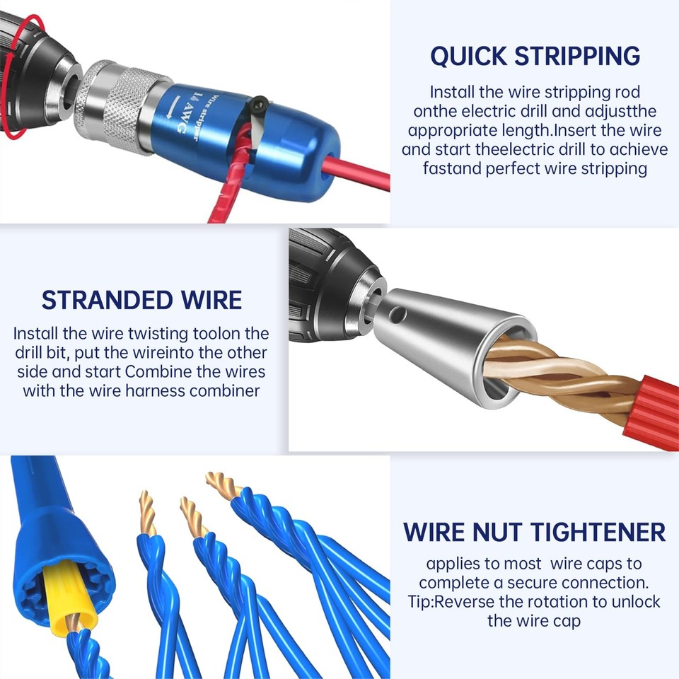 Wire Stripper Twister Tool for Drill with 25pcs Wire Nuts, 8/10/12/14 ...