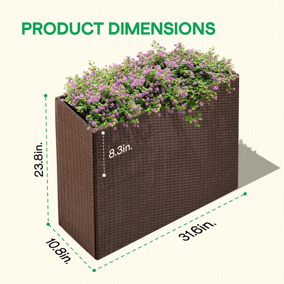 All Weather Wicker Planter Raised Garden Bed, 24 in Tall Round Rattan ...