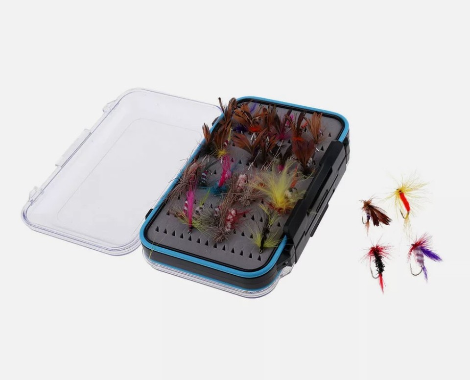 trout salmon fly fishing flies assortment tackle box with 64 fly ...