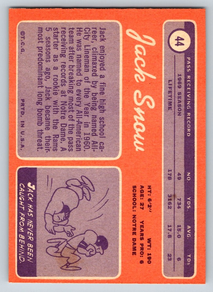 1970 Topps #44 Jack Snow Vintage Football Card SHARP! | eBay