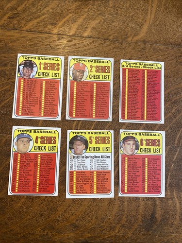 1969 Topps Baseball Checklist Lot 57, 107, 214, 314, 412, 504 Mickey ...
