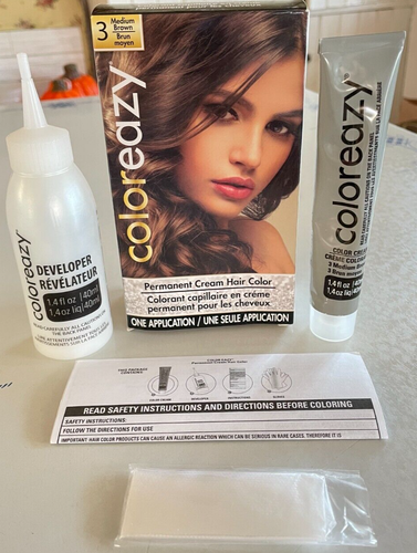 Coloreazy Permanent Cream Hair Color One Application #3 Medium Brown ...