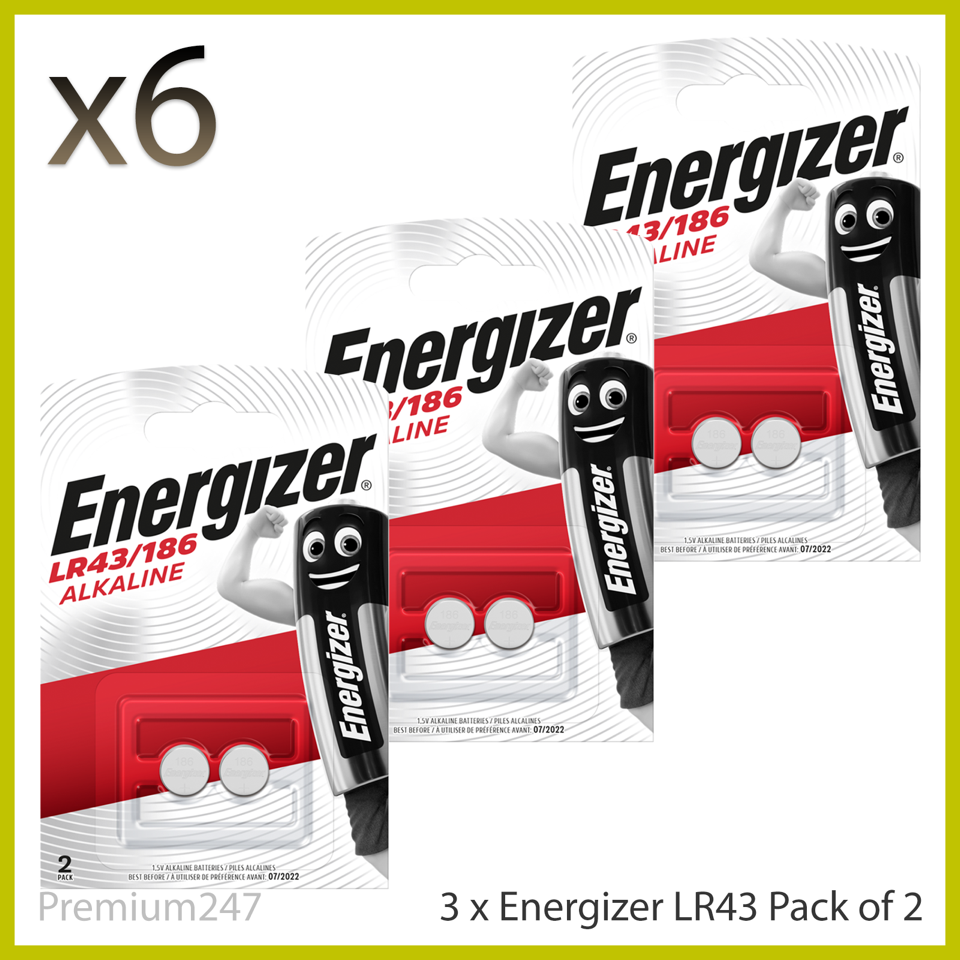 2 x Energizer LR43 1.5V Alkaline Batteries 186, AG12, V12GA, LR1142 ...