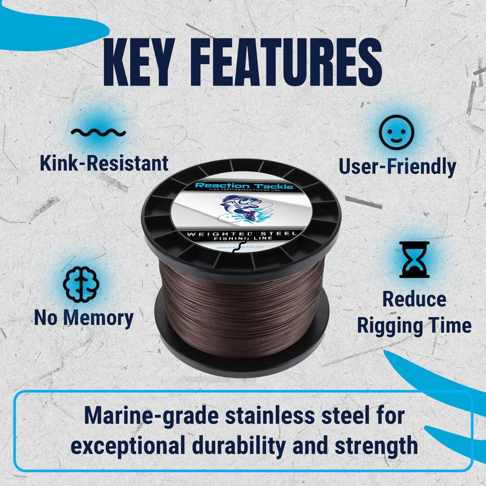 Reaction Tackle Weighted Stainless Steel Trolling Line 45LB | eBay