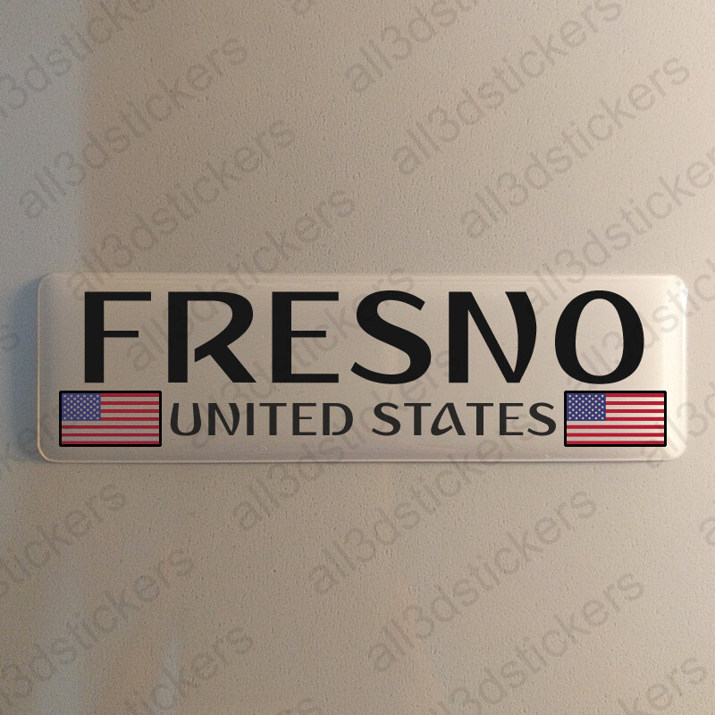 Fresno USA United States Sticker 4.70x1.18" Domed Resin 3D Flag ...