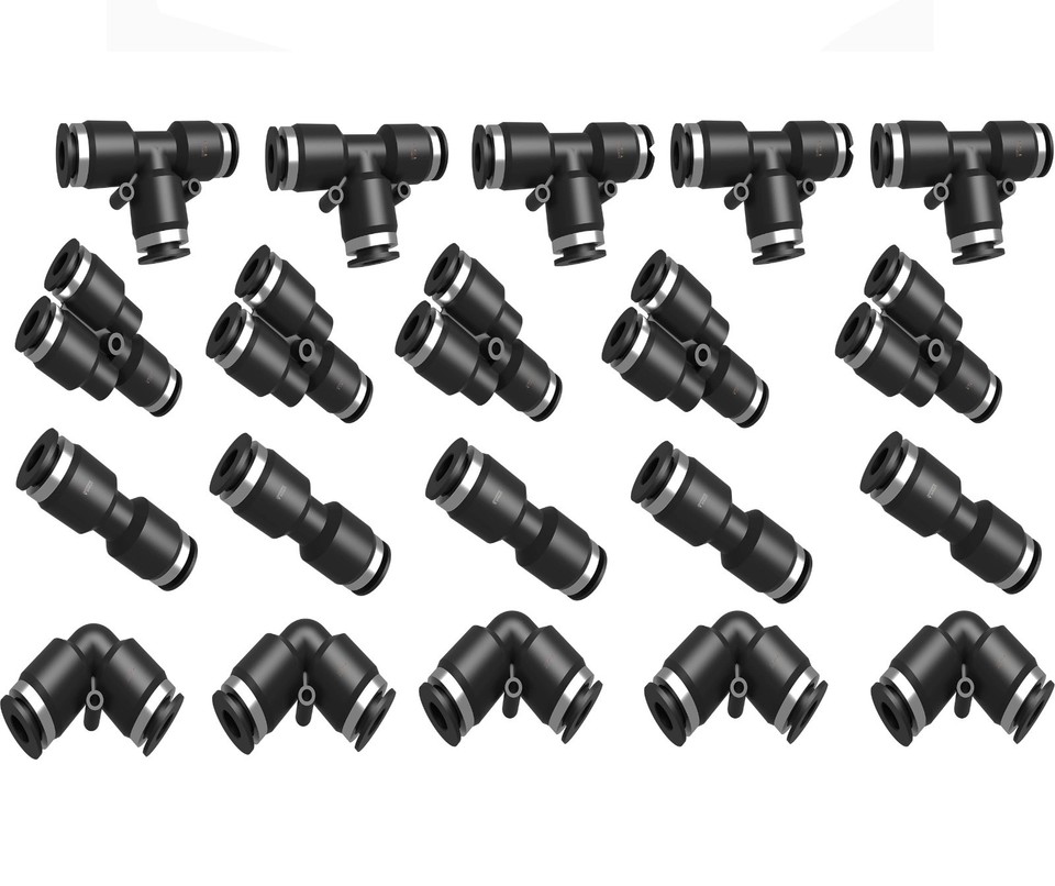 20 Pack 1/4" Push To Connect Air Line Fittings Kit - Quick Connect ...