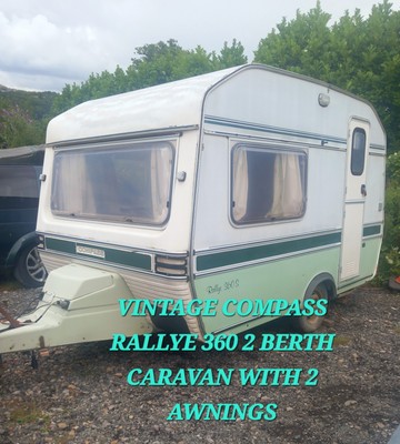 VERY RARE VINTAGE/RETRO CARAVAN*2 BERTH COMPASS RALLYE 360+2 AWNINGS ...
