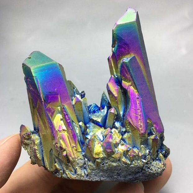 Natural Rainbow Titanium Quartz Cluster Angel Aura Crystal Point Geode ...