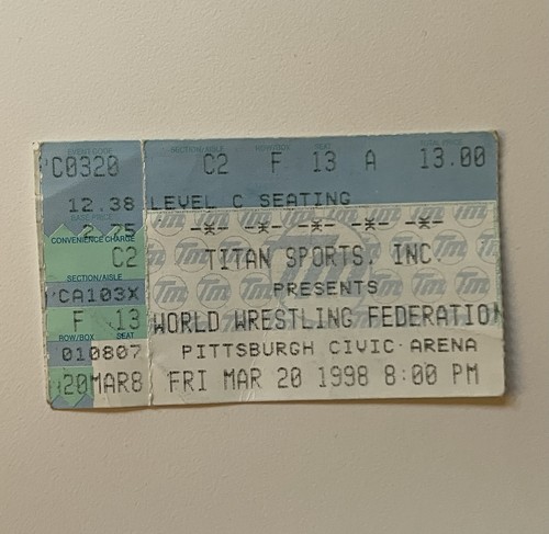 WWF Ticket Stub 3/20/98. Pittsburgh Stone Cold HHH Rock Undertaker WWE ...