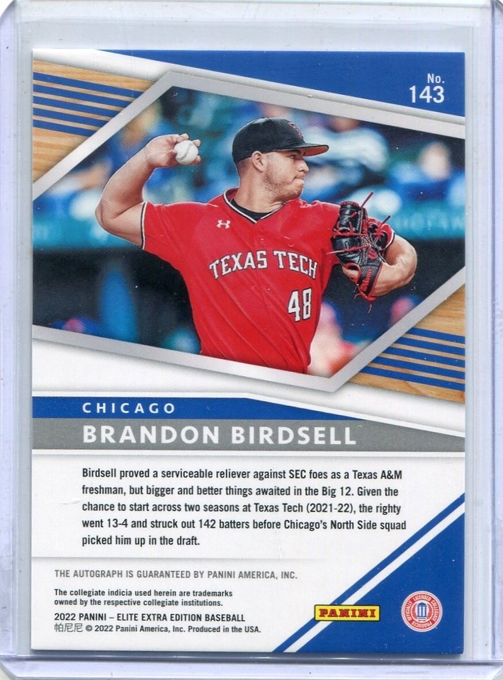 2022 Panini Elite Extra Edition Brandon Birdsell Auto Chicago Cubs A | eBay