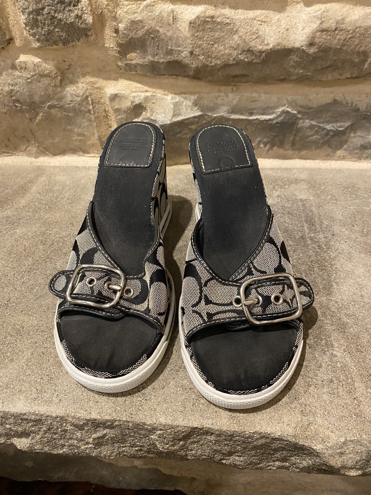 COACH Alyssa Women Sandals Slip-On Wedge Sandal Black… - Gem