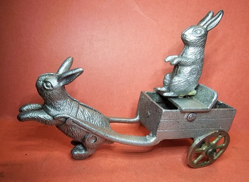 ANTIQUE CAST IRON KENTON RABBIT CART WITH RABBIT PASSENGER | eBay