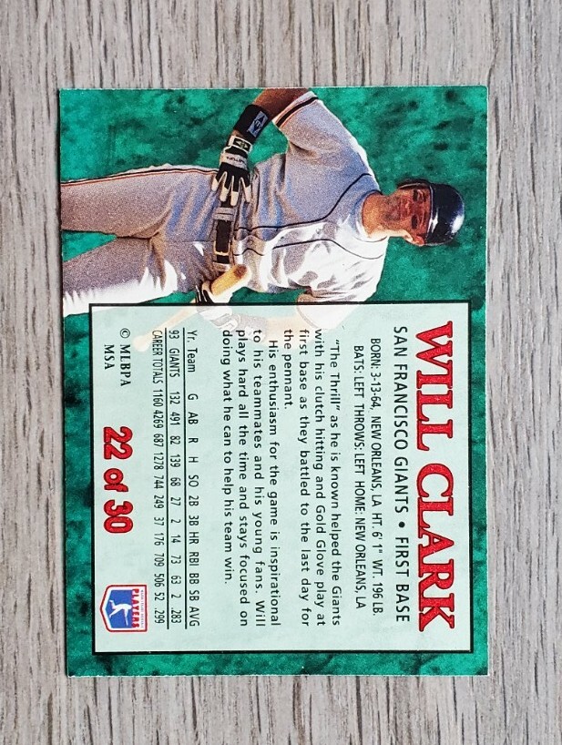1994 Post Cereal Baseball Card #22 of 30 Will Clark San Francisco ...