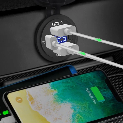 2-USB Type-C Car Charger Outlet Socket Adapter QC3.0 Fast Charging ...