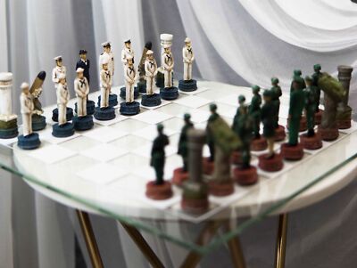 USA Soldier Theme Army vs Navy Chess Set Hand Painted with Glass Board ...