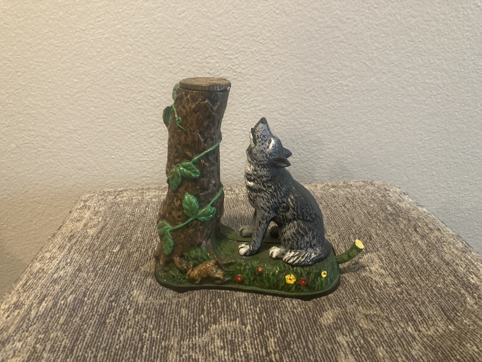 Cast Iron Mechanical Bank Wolf And Squirrel In Tree | eBay