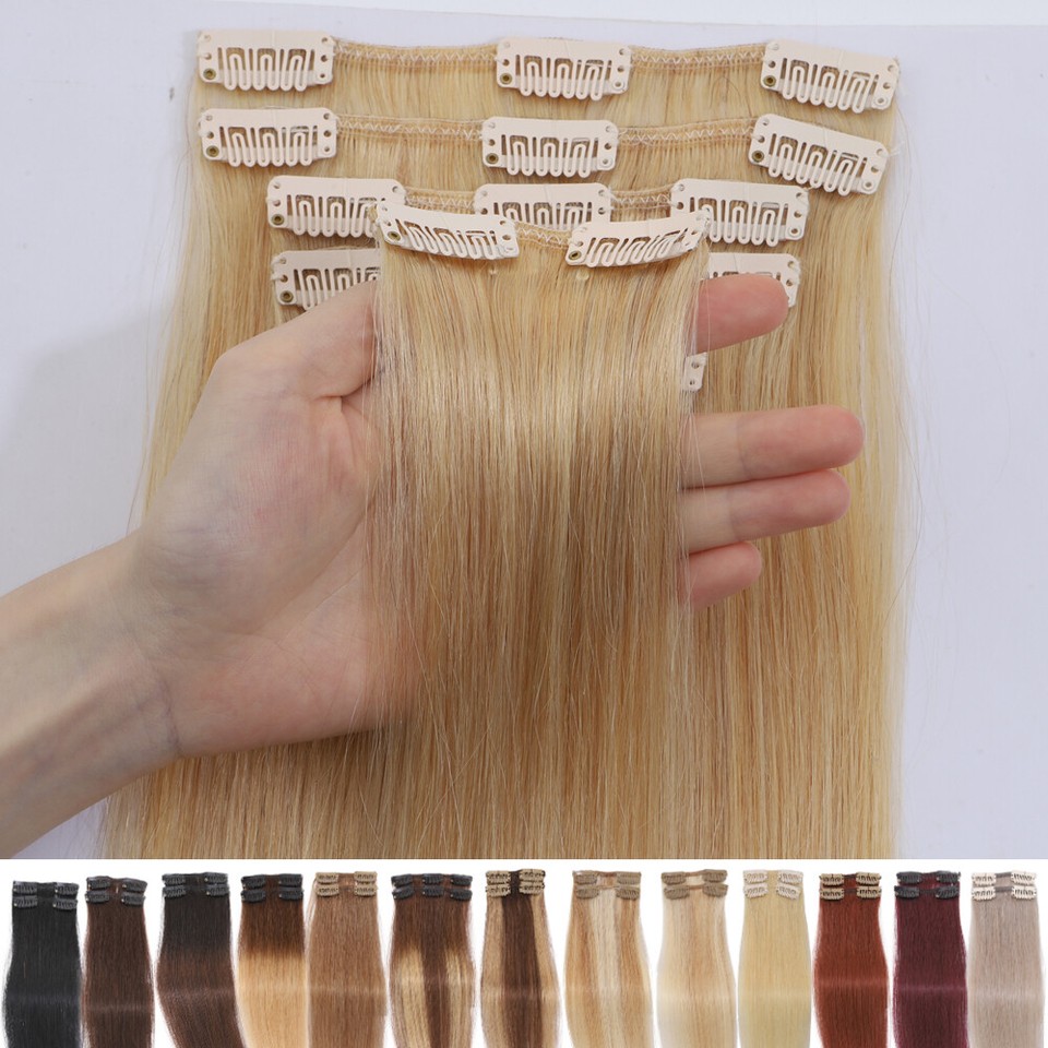 Clip in Remy Real Human Hair Extensions Full Head Long Weft Straight ...