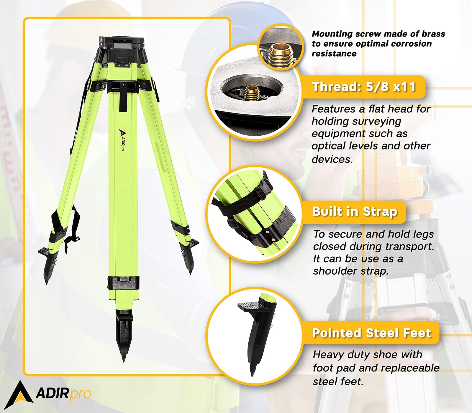 AdirPro High Visibility Universal Survey Tripod – Aluminum Laser Level ...