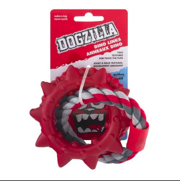 Dogzilla Dino Links MEDIUM To Large Dog Toy Rubber Rope Strong Dog Toy ...