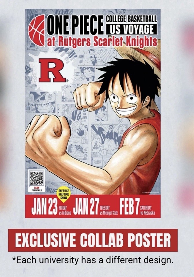 🔥🏀One Piece Monkey.D.Luffy US College Basketball Rutgers Poster 2026 ...