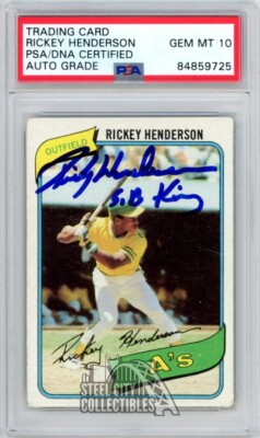Rickey Henderson 1980 Topps "SB King" Autograph Rookie Card #482 PSA ...