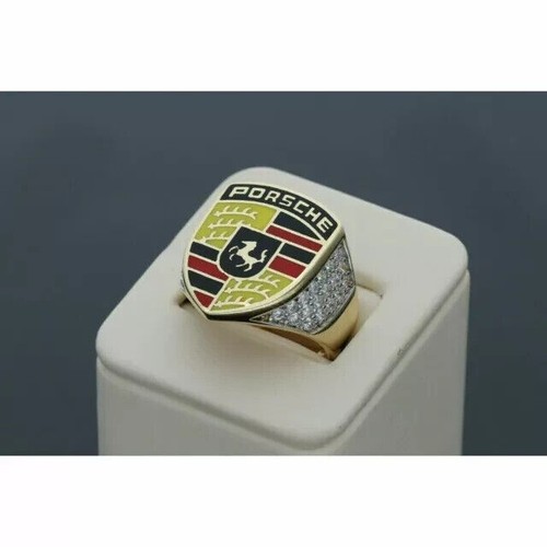 Round Cut Simulated Diamond Stunning Porsche Fancy Ring 14k Yellow Gold ...