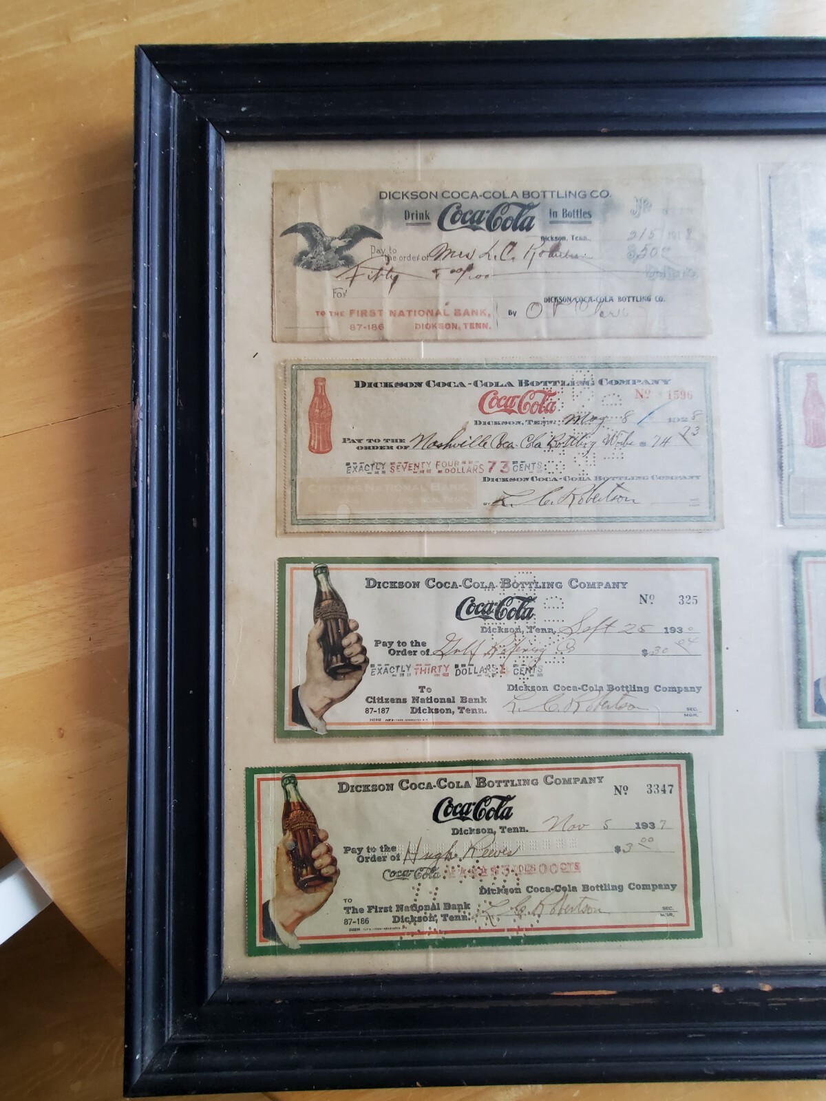 Coca Cola Bottling Coke Framed Advertising Checks Dickson TN | eBay