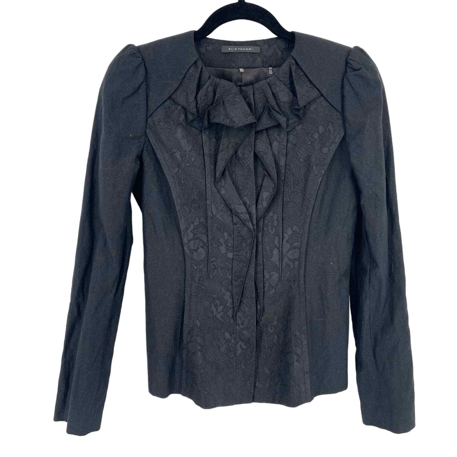 Elie Tahari Black Ruffled Chest Jacket Womens Size 0 … - Gem