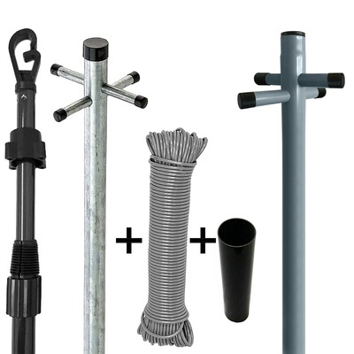 2.4M Washing Line Post Pole & Socket Clothes Post Dryer Galvanized ...