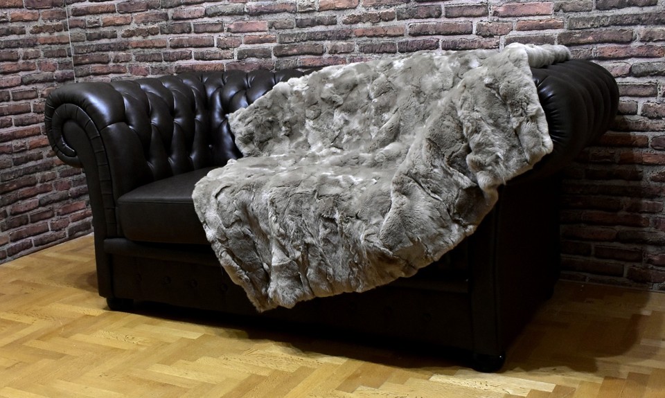 Luxury Real Pale Gray Rex Rabbit Throw Blanket | eBay