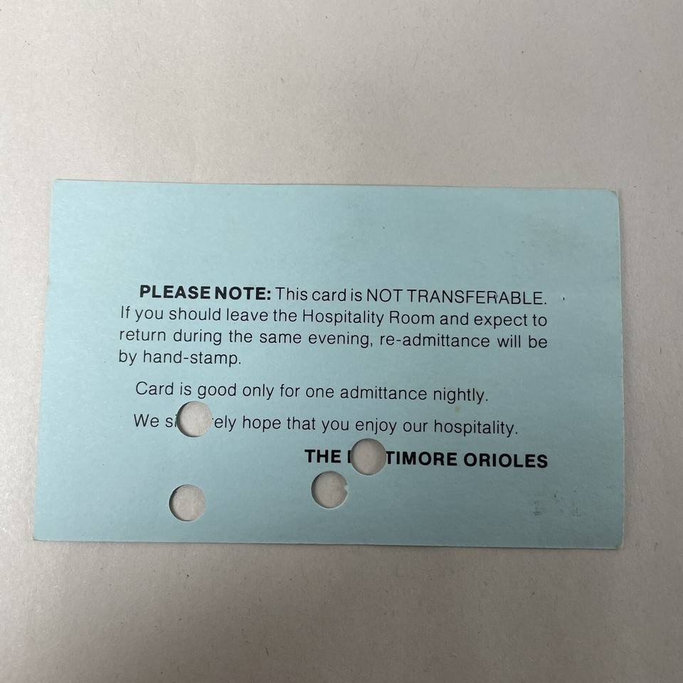 1983 Baltimore Orioles ALCS Baseball Official Hospitality Pass Minnie ...