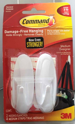 Command Medium Designer 3M White Hooks Holds 3 lb. - (2 Hooks & 4 ...