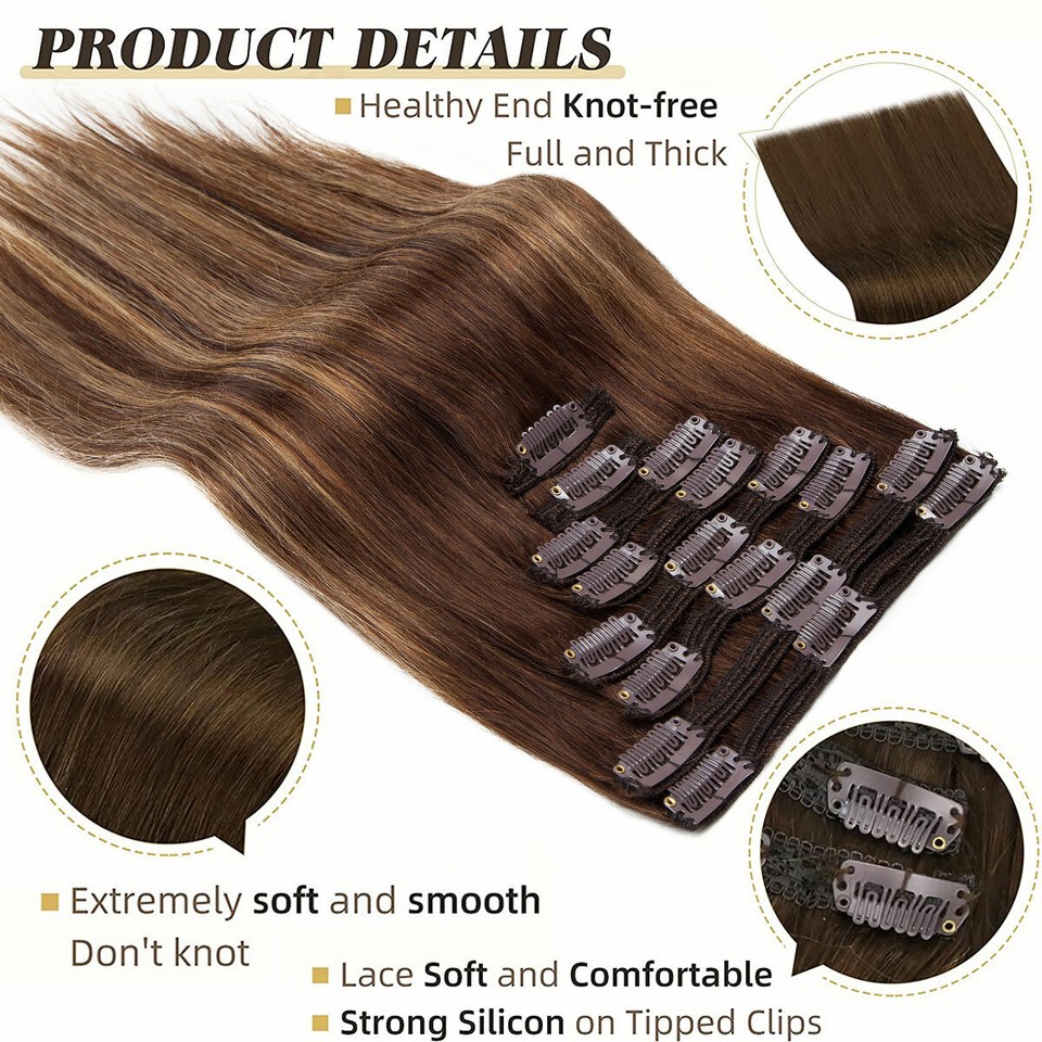 CLEARANCE Clip in 100% Real Human Hair Extensions Weft Remy Hair Full ...