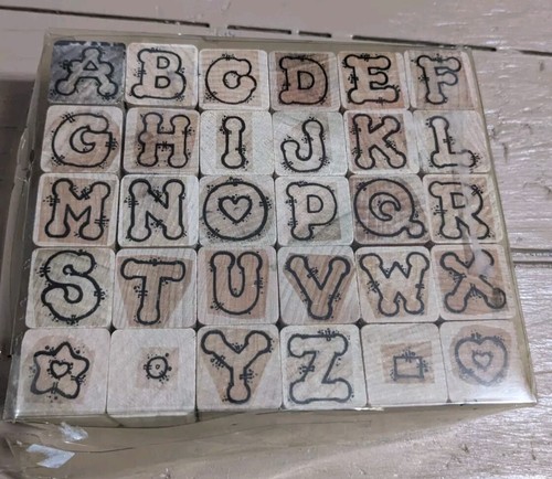 Set of Alphabet Wooden Rubber Stamp Bubble Letters Country Style Some ...