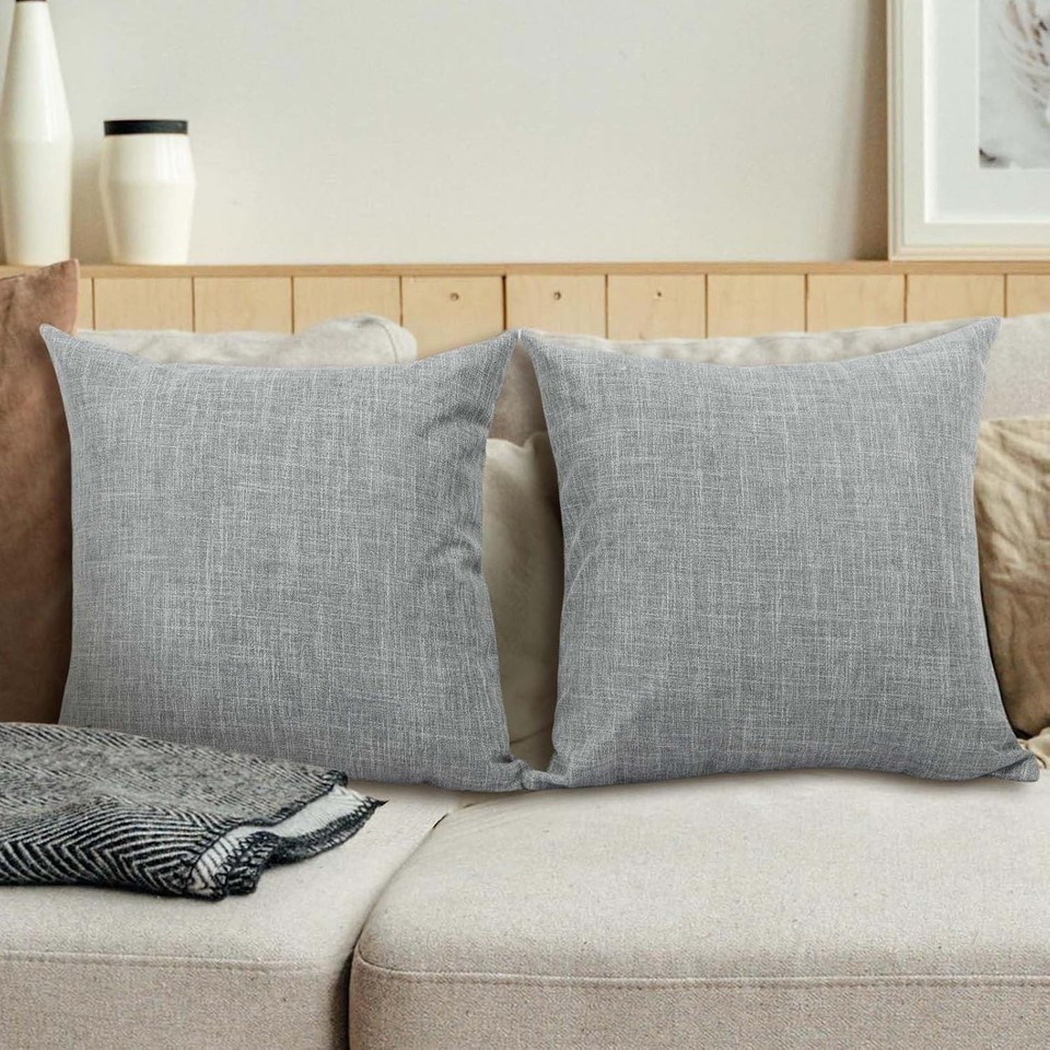 Cotton Linen Grey Cushion Covers: 2 Pack 18" x 18" Solid Pillow Covers ...