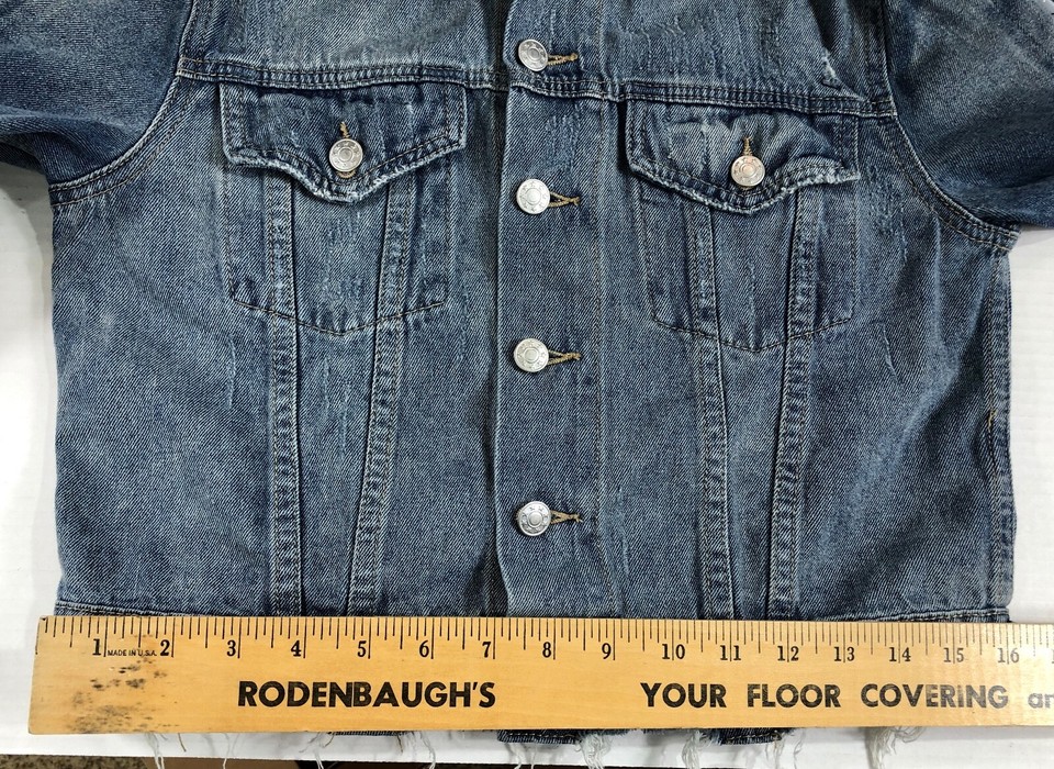 Mustard Seed Jean Jacket Denim Distressed Raw Hem Blue Women Size S ...