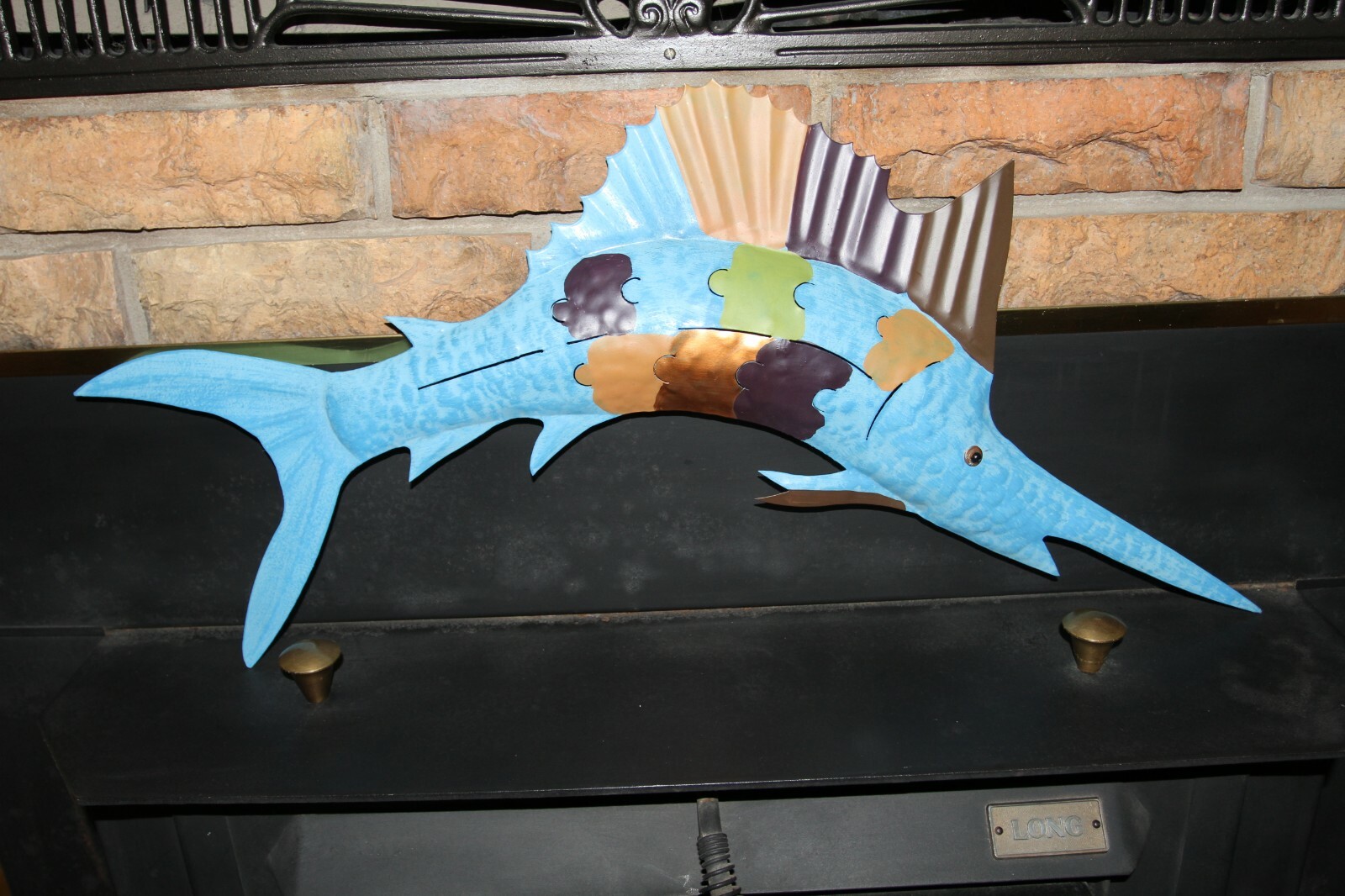(1) Metal Swordfish Wall Decor Vibrant Enameled Colors, 31 inch,beach ...