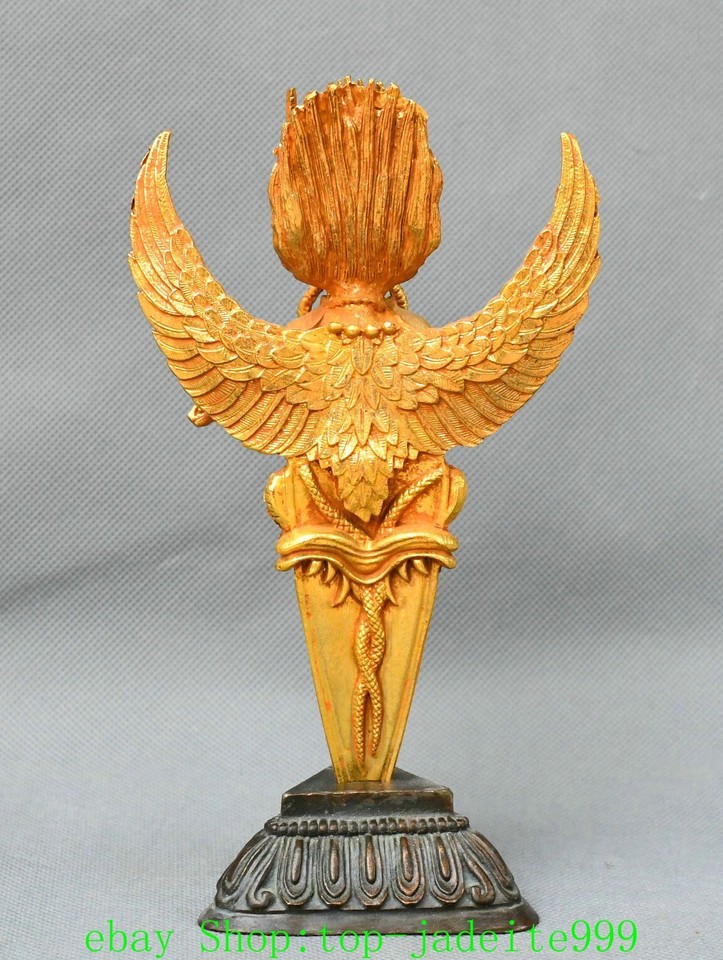Old Tibet Buddhism Copper Gilt Redpoll Winged Garuda Bird Eagle Buddha ...
