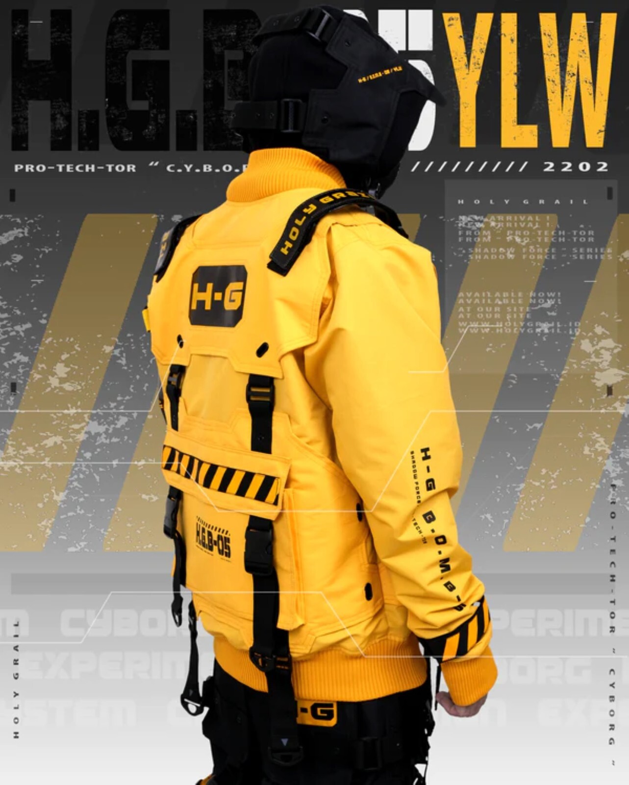 Men's Techwear Yellow Jacket Hoodie Full Zip Buckle Holygrail H.G.B-05 ...