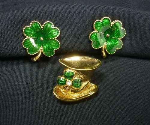 Avon Shamrock Clip On Earrings & Top Hat Pin Estate Jewelry 23I017 | eBay