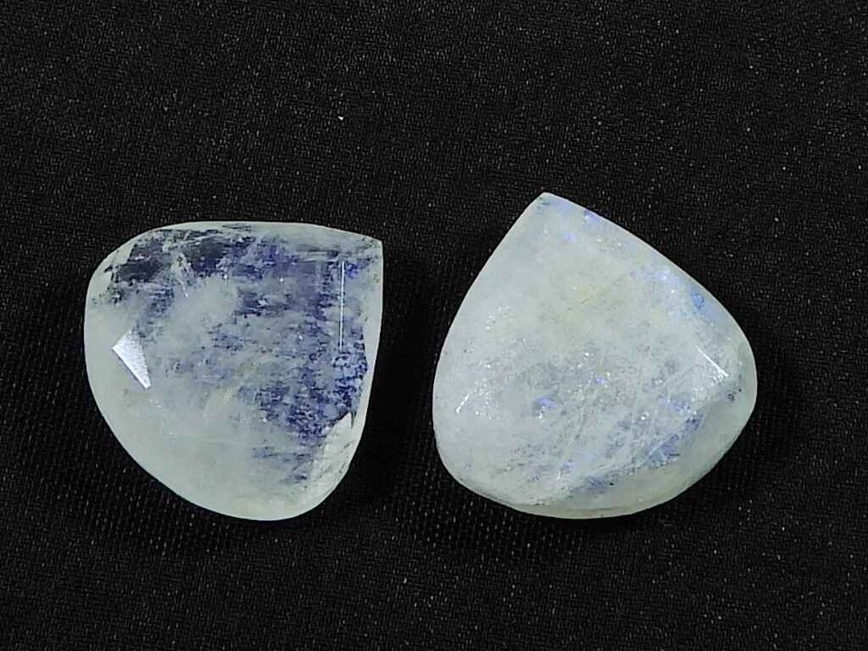 15X15MM Natural Rainbow Moonstone Pear Both Side Faceted Gemstone 2 Pcs ...
