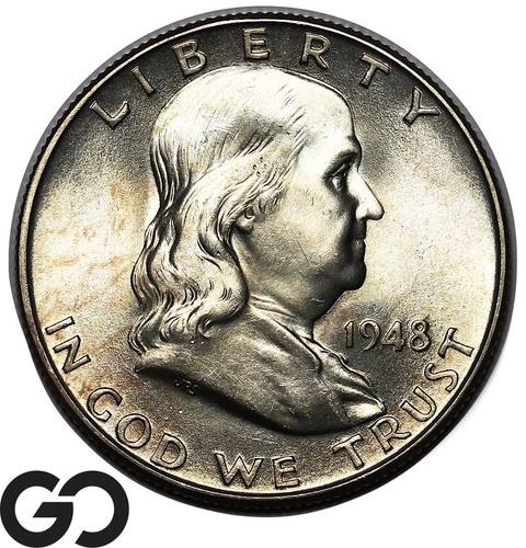1948-D Franklin Half Dollar, Strong Full Bell Lines, Solid Gem BU++ FBL ...