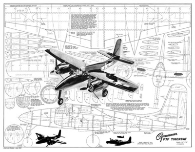 Model Airplane Plans (UC): Grumman F7F Tigercat 45" Scale for .29s-.35s ...