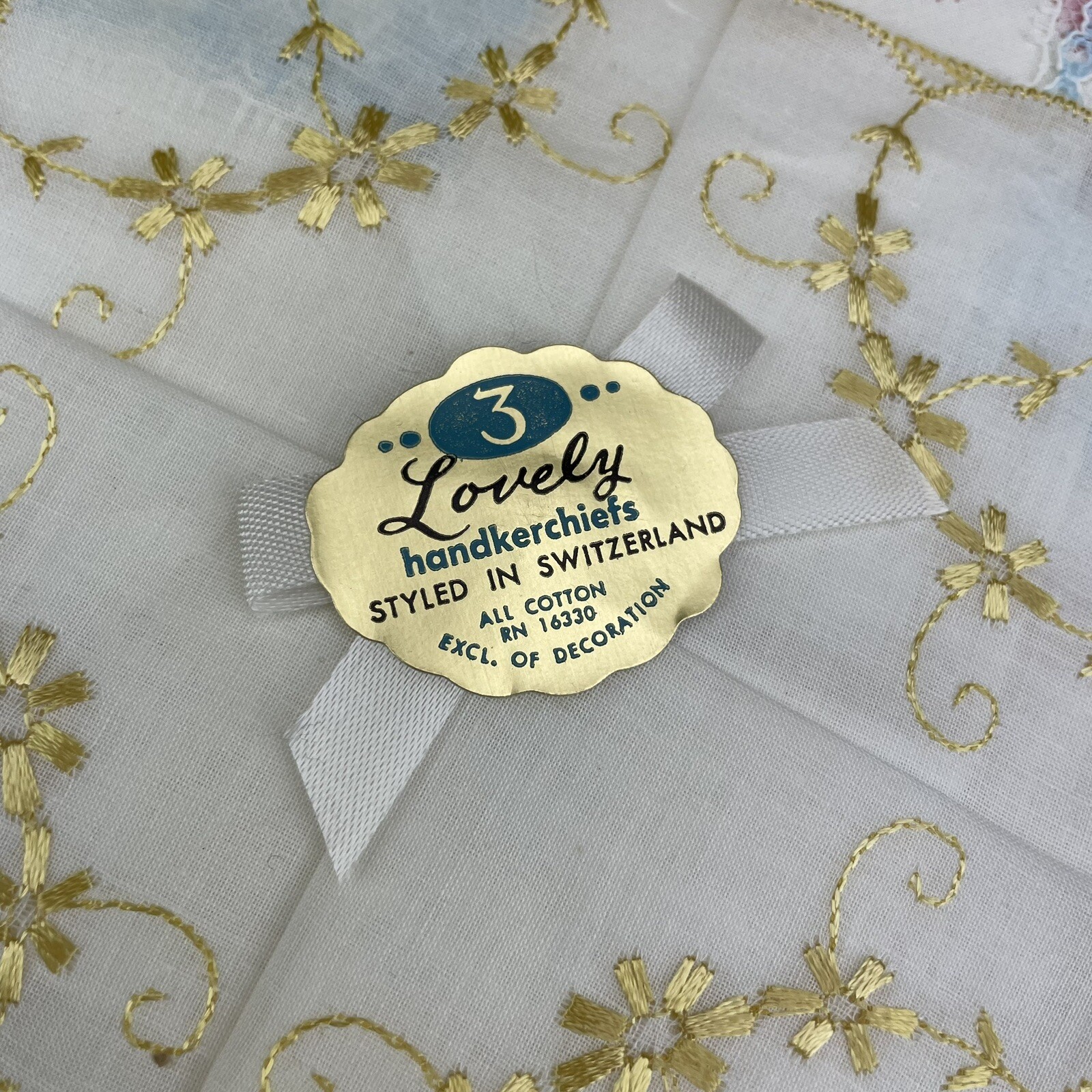 3 LOVELY Handkerchiefs ~Styled in Switzerland~ Vintage Decorative Swiss ...