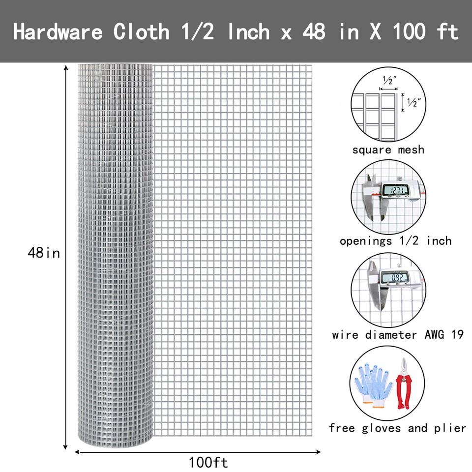1/2inch Hardwire Cloth Square Wire Metal Mesh Chicken Coop Fence 48'' x ...