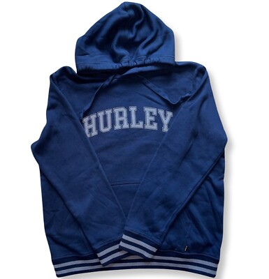 Men’s Large Hurley Hoodie Blue Pull Over Sweatshirt Sweater Letterman ...