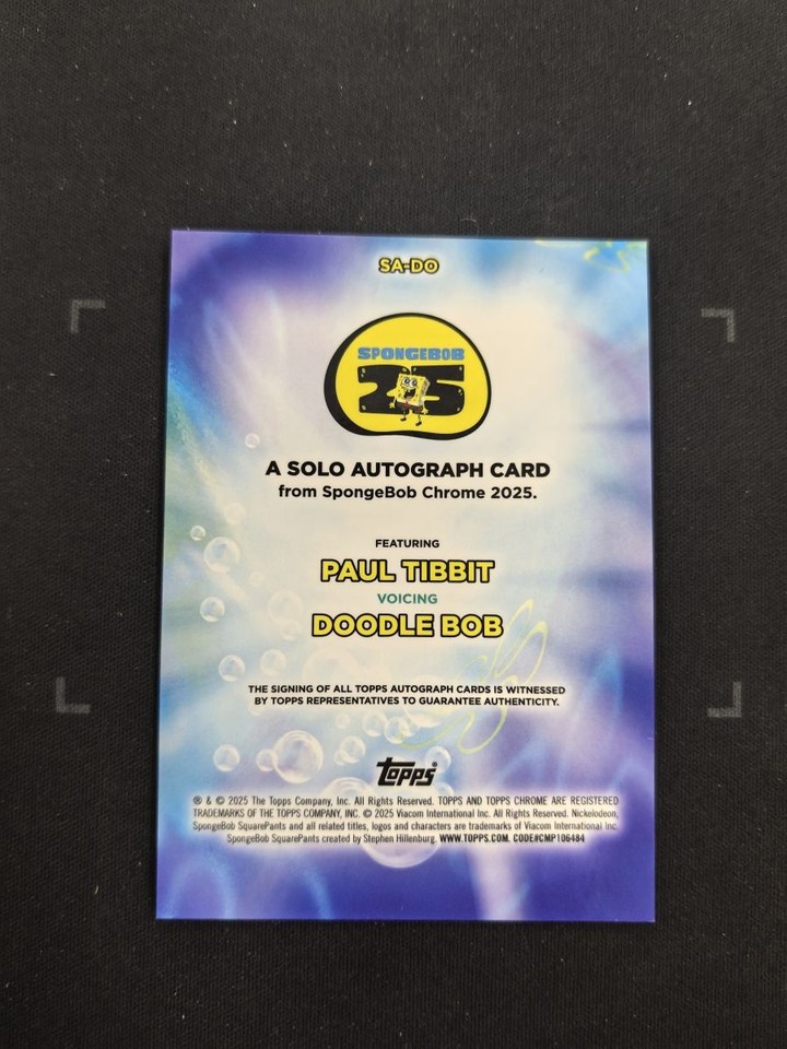 2025 Topps Chrome Spongebob Squarepants Paul Tibbit Doodle Bob Auto #SA ...