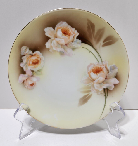 RS Germany Porcelain 8" Plate Pink Roses Floral Pattern Gold Trim ...