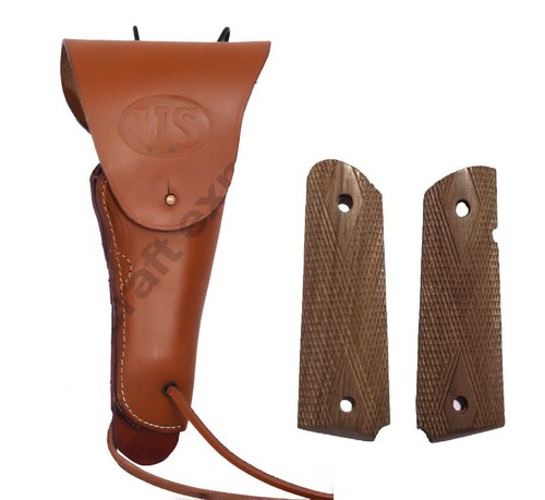 WW2 US Army .45 Hip M1911 Colt Tan Holster with walnut Wood Colt Grip ...